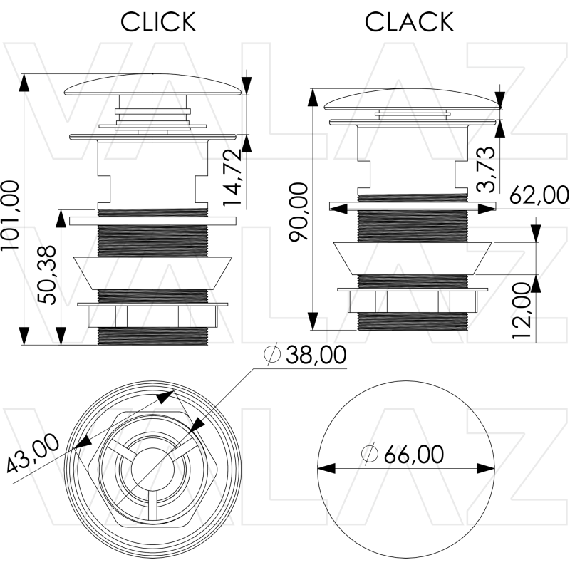 Válvula click clack gun metal tapón para lavabo